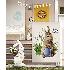 BLKWHT Easter Rabbit Small Garden Flag Vertical Double Sided 12 x 18 Inch Spring Bunny Yard Decor