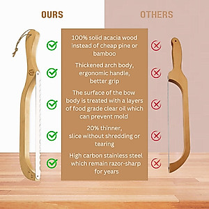 HSQUARE Wooden Bread Bow Knife 16" - Premium Stainless Steel, Fiddle Slicer for Sourdough, Homemade Bread and Bagel, Bread Recipe eBook, Bread Maker Saw Tool - Right Handed