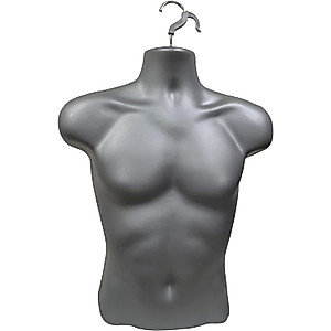 DisplayTown Gray Male + Gray Female Mannequin Injection Forms Half Rounded Waist Body Torso Dress Form with Only Hanging Hook, S-M Sizes