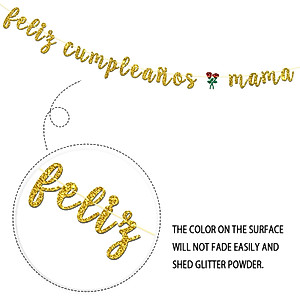 Dill-Dall Feliz Cumpleaños Mama Banner, Fiesta Theme Party Decorations, Mom Birthday Party Banner, Happy Birthday Banner for Women (Gold)