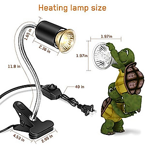 Fischuel Reptile Heat Lamp,Heating Lamp with Clamp, Adjustable Habitat Basking Heat Lamp,UVA/UVB Light Lamp 360° Rotatable Clip and Dimmable Switch for Aquarium(Bulb Included) (E27,110V)