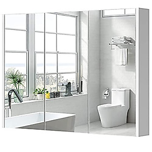 GLACER Large Mirrored Medicine Cabinet, Bathroom Wall Mounted Storage Cabinet with Triple Mirrored Doors and Adjustable Shelves, Ideal for Bathroom, Living Room, 36 x 4.5 x 25.5 inches (White)