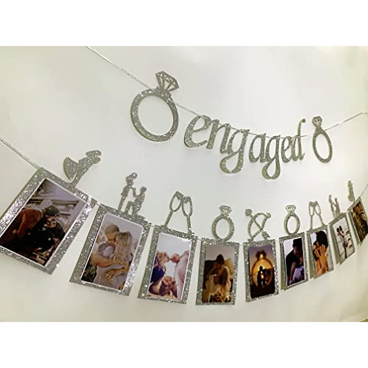 Silver Engagement Wedding Decorations, Silver Engaged Banner and Photo Banner for Engagement Wedding Party decor(Silver)