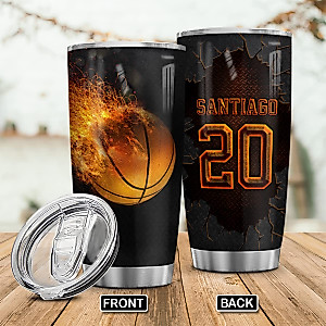 Wassmin Personalized Basketball Tumbler Sports Cups With Lids Gifts For Players Lovers Fan Coach Stainless Steel Insulated Tumblers 20oz 30oz Coffee Travel Mug Birthday Christmas Presents