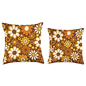 Retro Trendy Funky Hippie 60s 70s Aesthetic Decor Retro Flower Hippie Daisy 60s 70s Aesthetic Style & Fashion Throw Pillow, 16x16, Multicolor