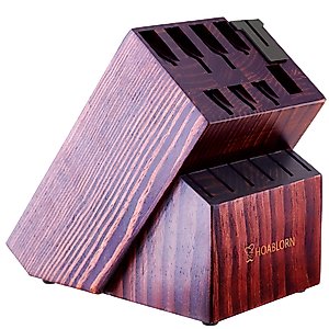 ChefHoablorn Knife Block, wood Knife Holder, Universal Kitchen Knife Holder with Built-in Knife Sharpener, 15 Knife Slots for Kitchen Counter, Without Knives
