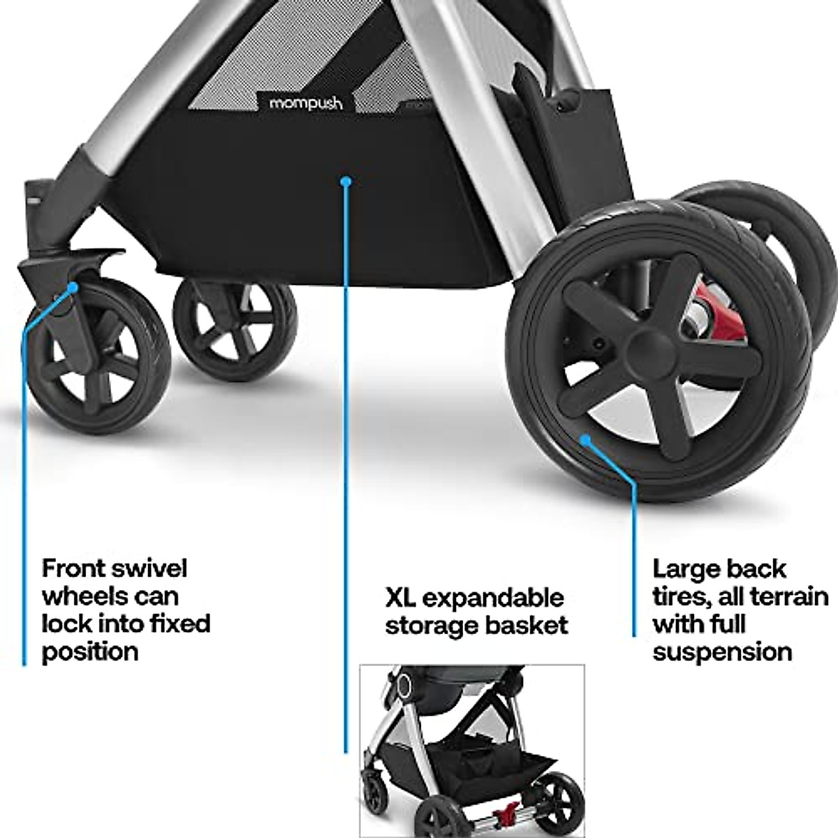 Mompush Ultimate2 Baby Stroller with Removable Bassinet - Full-Size Baby Strollers for Comfortable Outings with Baby - Toddler Stroller with Reversible Stroller Seat - Smooth Glide Bassinet Stroller