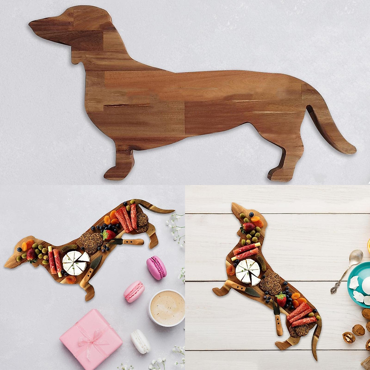 15.7 inch Dachshund Dog Dinner Plate Cheese Board Cutting Charcuterie Board Cute Christmas Dinner Plate Family Party Convenient Food Tray (Wooden)
