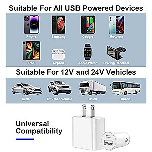 iPhone Car Charger, [Apple MFi Certified] 20w USB C Charger Block, 2Port PD/QC 3.0 Car Charger Adapter with 2Pack 3ft USB C to Lightning Cable for iPhone 14/13/12/11/Pro/Pro Max/XR/X8/iPad/Airpods