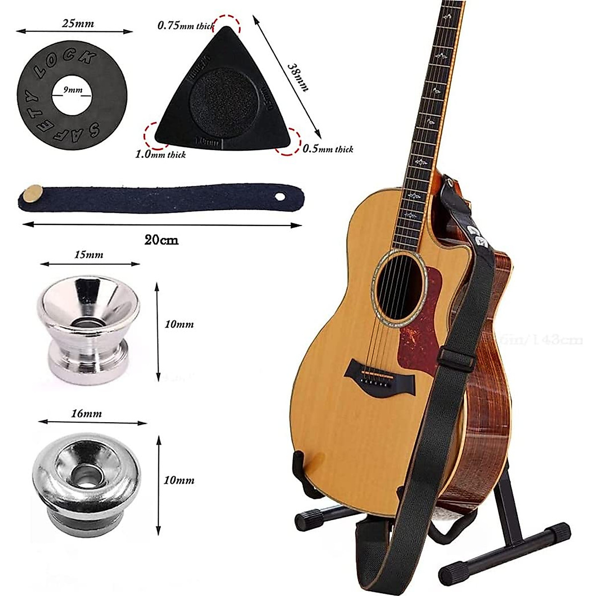 BetterJonny Guitar Strap, Adjustable Guitar Shoulder Strap Guitar Belt with Leather Ends Guitar Picks Strap Locks