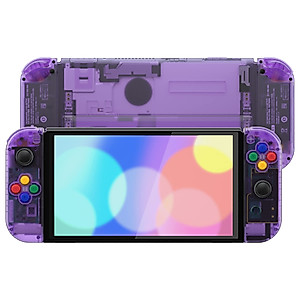 eXtremeRate DIY Full Set Shell for Nintendo Switch OLED, Replacement Console Back Plate & Kickstand, Custom NS Controller Housing with Full Set Buttons for Nintendo Switch OLED - Clear Atomic Purple