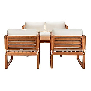 Safavieh PAT7067A Outdoor DREN Natural Brown 4-Piece Beige Seat Cushions Included Patio Set