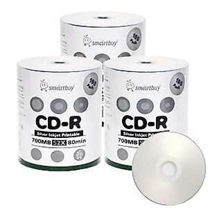 Smartbuy 300-disc 700mb/80min 52x CD-R Silver Inkjet Hub Printable Blank Recordable Media Disc