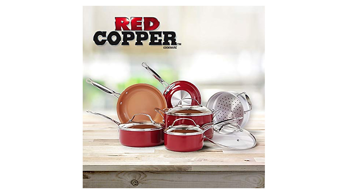 BulbHead Red Copper 10 PC Cookware Set - Non-Stick System