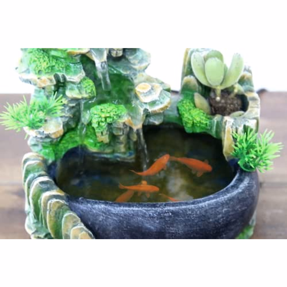 Xshelley Indoor Tabletop Fountains ， Rockery, Water, Waterfall, Plants, Desktop Fountain, atomizing humidifier Fountain, Home Office Desktop Decorations, Automatic Pump with Power Switch