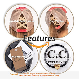 C.C Exclusives Washed Distressed Cotton Denim Criss-Cross Ponytail Hat Baseball Cap Bundle Hair Tie (BT-780)(BT-791) (A Elastic Band-Grey)