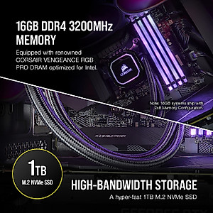 Corsair Vengeance i7300 Series Gaming PC (Liquid Cooled Intel® Core™ i7 12700K CPU, NVIDIA® GeForce RTX™ 3070 Graphics, 16GB Vengeance RGB PRO DDR4 Memory, 1TB M.2 NVMe SSD) Black