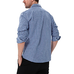 Manwan walk Men's Plaid Button Down Shirts Regular Fit Long Sleeve Casual Business Shirts Dark Blue XXL