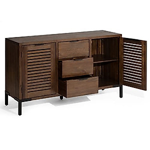 Bme Sideboard Premium Solid Wood Buffet Cabinet with Storage, Pre-Assembled 3 Drawers & 2 Doors, Rustic Chestnut, 55 inch, Chesnut