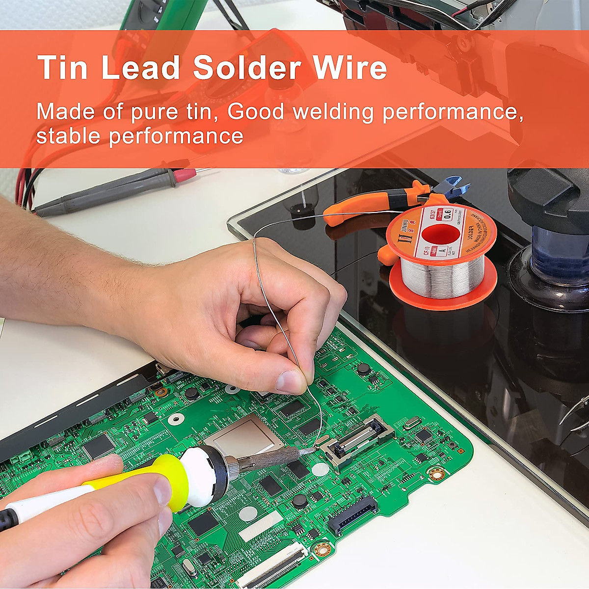 AHIER Solder Tip Cleaner+ Soldering Rosin Flux Paste(0.35 oz / 10 g)+ 60/40 Tin Lead Rosin Core Solder Wire(1.76 oz / 50 g) + 3pcs Replacement Brass Pads, 6 PCS Solder Iron Welding Tool Set