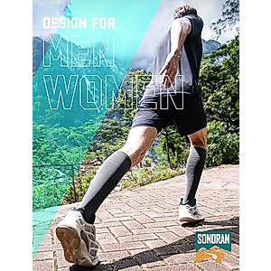 SONORAN 6 Pairs Compression Socks for Men & Women 20-30 mmHg Graduated Compression Socks Knee High Best Support for Running, Travel, Athletic L/XL（Gray Yellow）