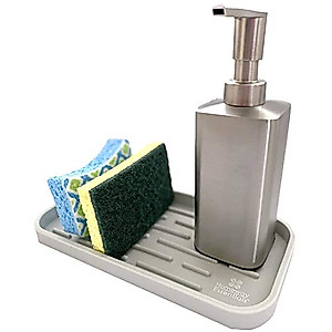 Sponge Holder Tray - Kitchen Sink Organizer - For Sponges, Soap Dispenser, Scrubber, Dishwashing Brush Holder - Multipurpose Use Tray (Light Grey)