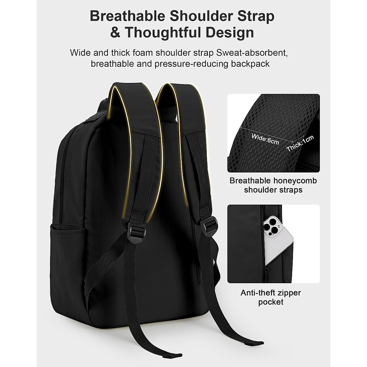 bergsalz Black Backpack For Women Men School Bag Mochilas Escolares Para Niñas Book Bag College Backpacks For Women School Backpack For Girls Boys Backpack For College Book Bags