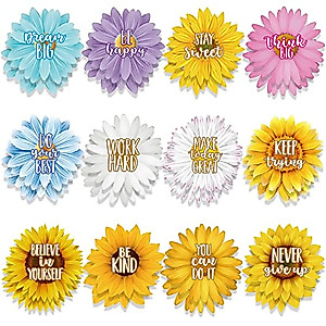 36 Pieces Sun Flower Spring Cutouts with Growth Mindset Bulletin Board Springtime Confetti Positive Sayings Accents Motivational Inspirational Quote Cards for Classroom School (Fresh Color)