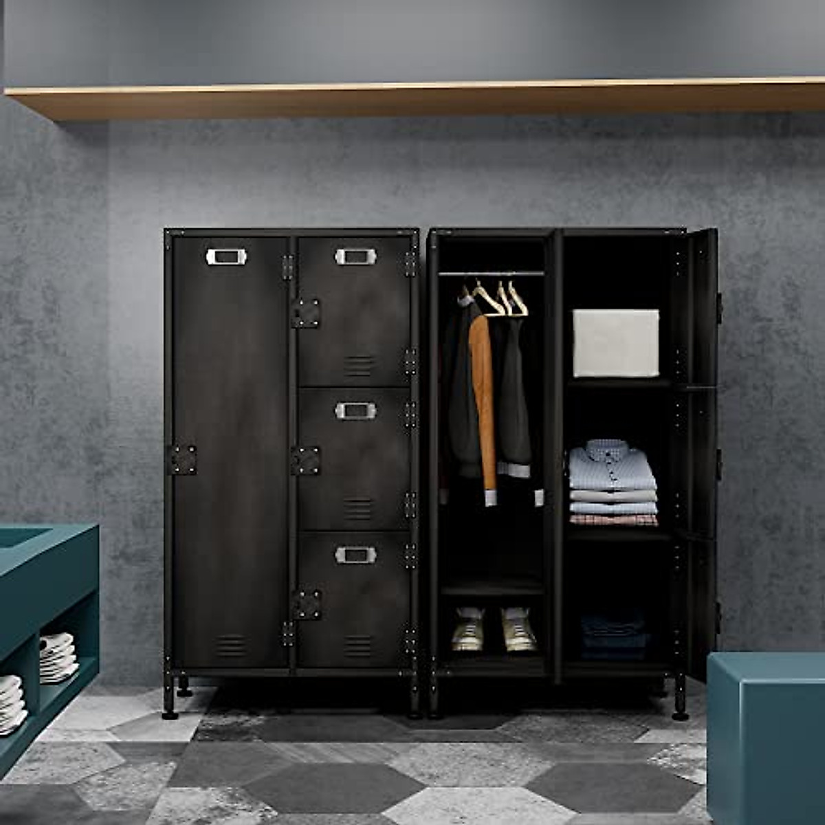 SISESOL Metal Locker Storage Cabinet, 55" Lockers Locking Cabinet Lockers for Employees, Mini Locker for Home, Bedroom, School, Office, Gym