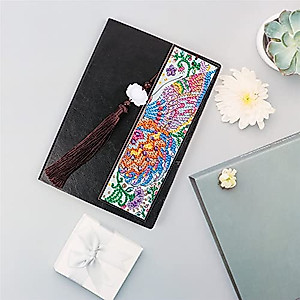 Cat Butterfly Bookmark with Diamond - pigpigboss 2 Pieces Bookmark Diamond Painting Kit Leather Bookmark Diamond Dots Art with Tassel for Student Adult Graduation Gift (21 x 6 cm)