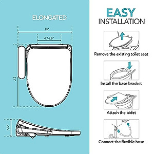 Barumi BM-4000 Elongated Bidet Toilet Seat, Smart Heated Seat, Air Dryer, Warm Water & Pressure Control, Self-Cleaning, Child & Eco Mode, Self Cleaning -SS Spray Nozzle with Massage, Soft Close Lid