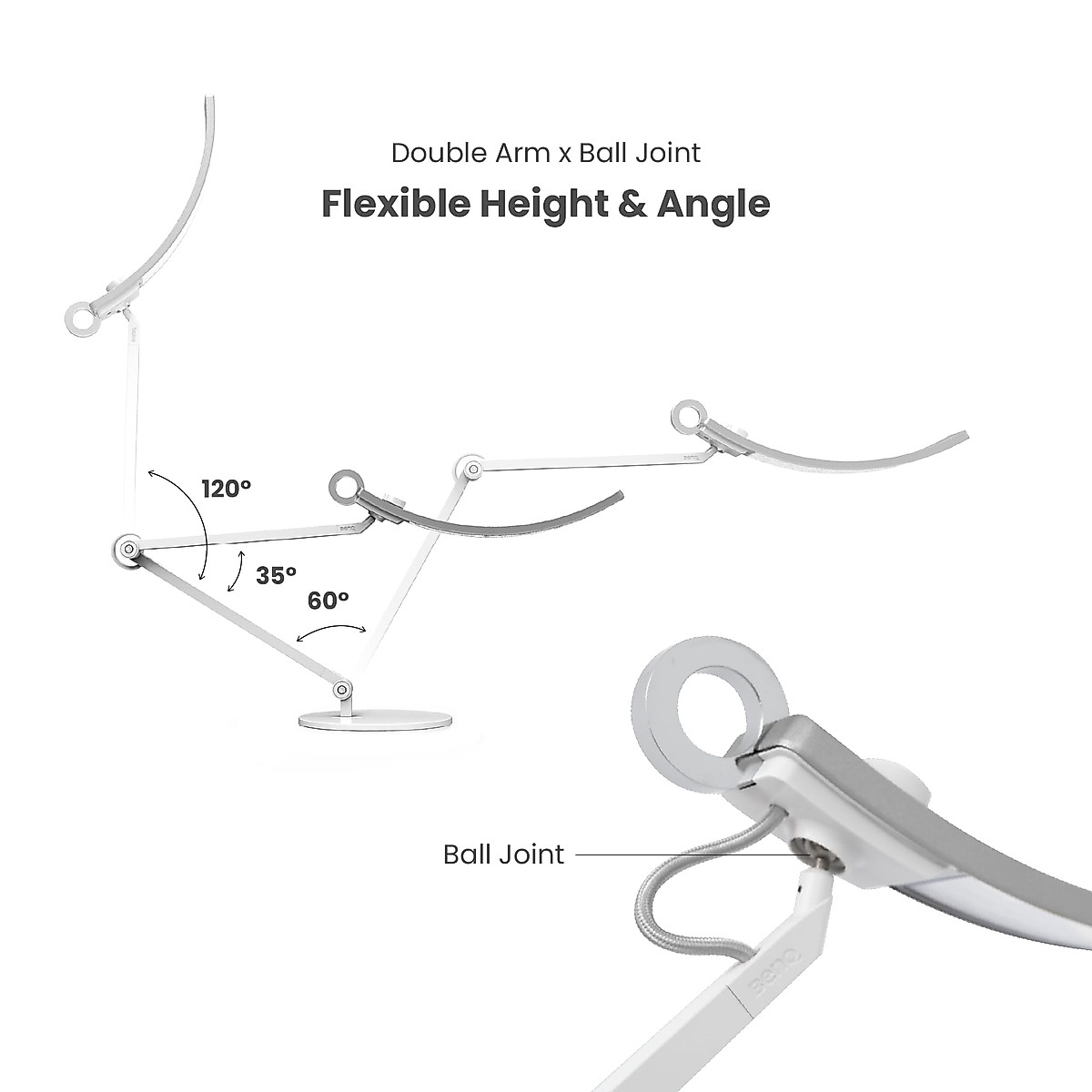 BenQ eReading LED Desk / Task / Swing Arm Lamp: Eye-Care, Auto-Dimming, CRI 95, 13 Color Temperatures, 35” Wide Illumination for Home Office, Bedroom, Living Room (Silver)