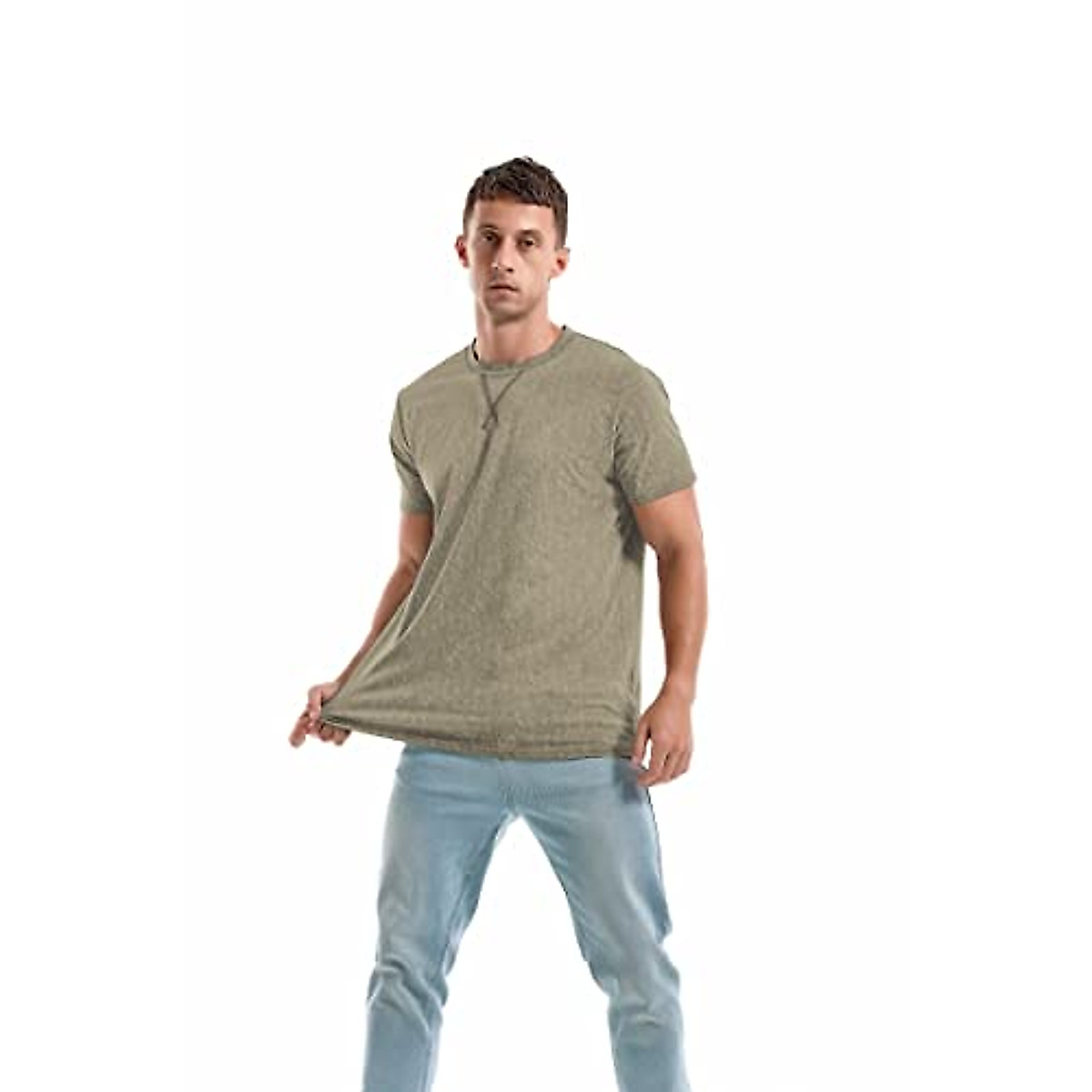 KLIEGOU Men's T-Shirts - Elasticity Cotton Crew Neck Tees 2166 ArmyGreen