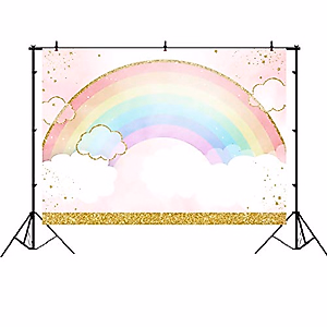 Ticuenicoa 7x5ft Rainbow Backdrop Baby Shower Background Pink Gold 1st Birthday Photography Backdrops Watercolor Cloud Girls First Birthday Party Decorations Cake Table Banner Kids Photo Booth Props