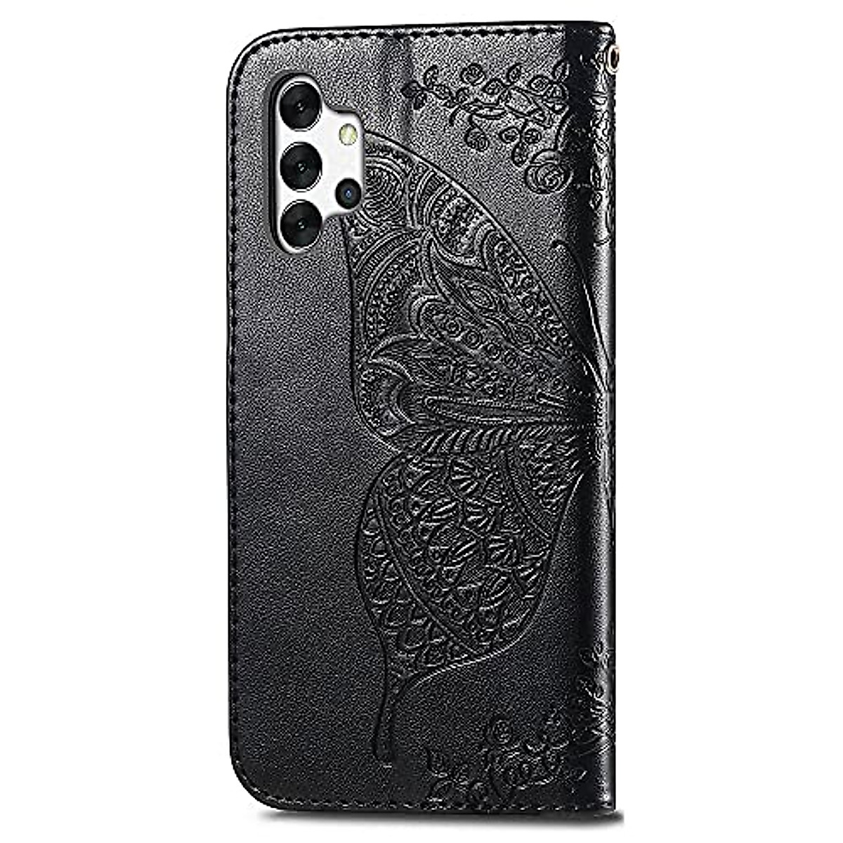 Ysnzaq Samsung Galaxy A32 5G (Not 4G) Lanyard Wallet Case,3D Butterfly Embossed Leather Magnetic Clasp Phone Case with Card Slots Holder Cover for Samsung Galaxy A32 5G HZDGS Rhinestone Black