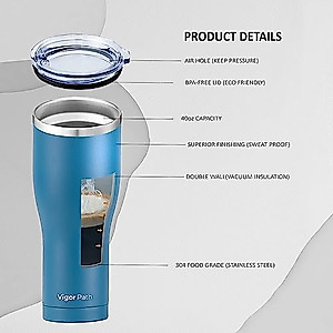 VIGOR PATH Insulated Tumbler Cup with Slide Lid, Double-Walled Vacuum Stainless Steel Water Bottle Travel Mug - Leak-Proof Thermal Cup for Home and Outdoor Adventures - 40oz (Dark Blue)