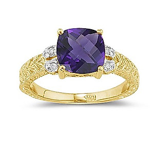 Studs Galore 0.04 Cts Diamond & 1.58 Cts Amethyst Ring in 14K Yellow Gold-7.0
