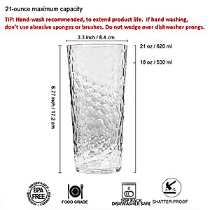 KOXIN-KARLU Mixed Drinkware 21-ounce Plastic Tumbler Acrylic Glasses with Hammered Design, set of 6 Clear
