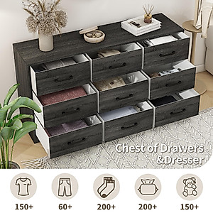 YMBSBUY 6 Drawer Dresser for Bedroom,Wood Chest of Drawers,Black Dresser TV Stand with Steel Frame for Storage and Organization,Large Fabric Dresser for Kids Bedroom,Living Room, Nursery,Closet
