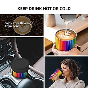 WANGZHAO Rainbow Striped Print Double Wall Stainless Steel Vacuum Insulated Tumbler Cup Home Thermal Cup