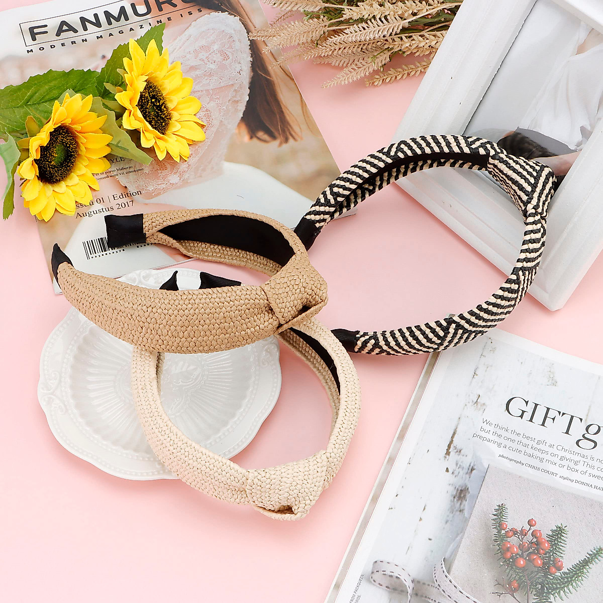 Vovii 3Pcs Knotted Straw Headbands for Women, Brown - Hair Accessories for Women Girls. Chic and Elegant Design, Comfortable and Secure Fit, Reliable Quality, Versatile for Various Occasions