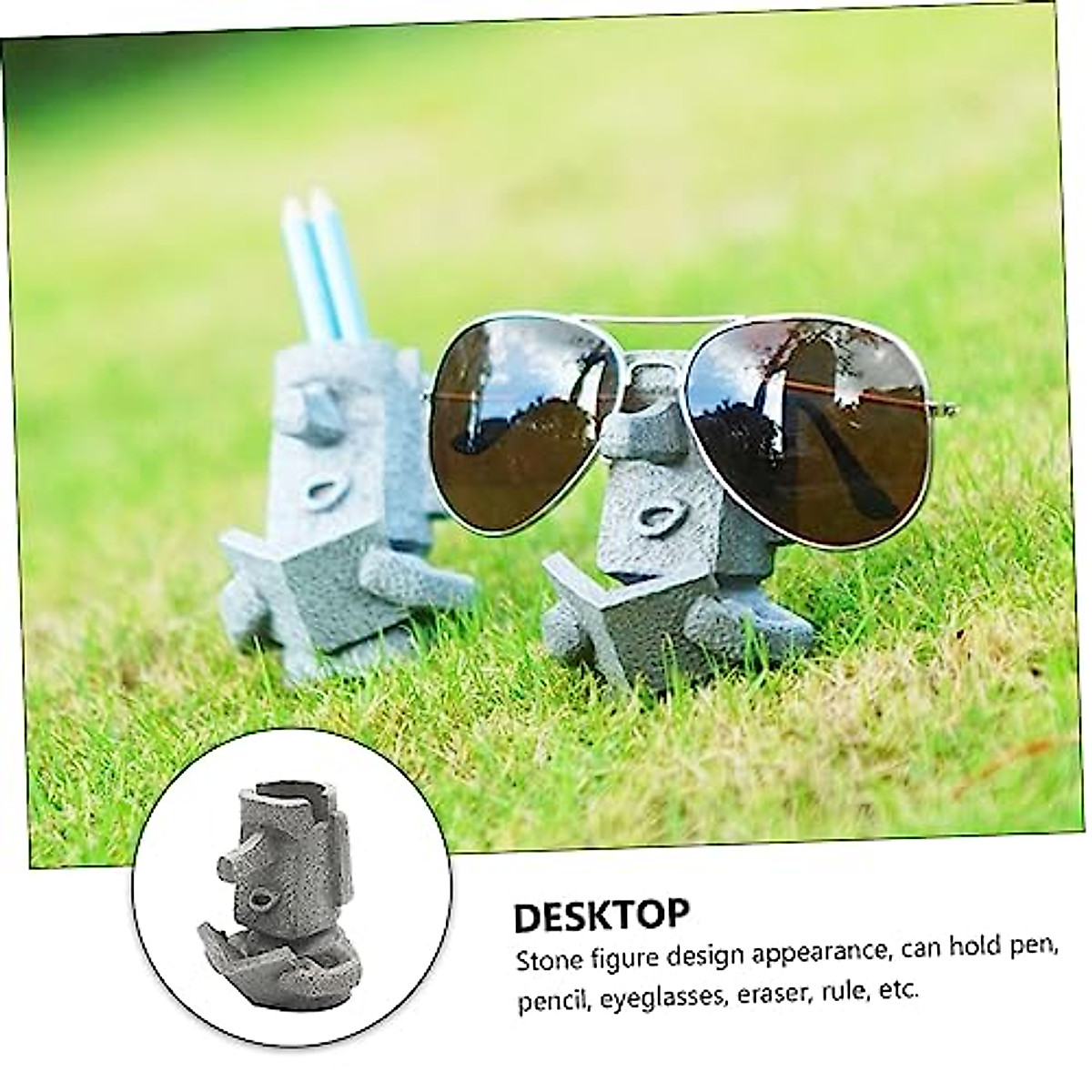 Abaodam 1pc Moai Glasses Holder pencil for kids mini plants retro decor easter island moai figurine easter island garden statue desktop pen cup Stone Figure Ornament Creative Pen Holder