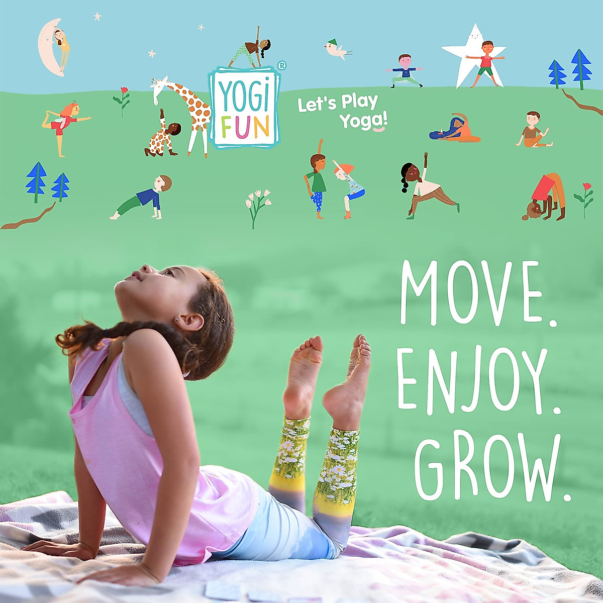 Yogi Fun - Yoga Cards and Yoga Mat, Educational Yoga Cards with Illustrations of Yoga Poses, Yoga Mat Set with Leaflet, Poster, 2 Sequences for Practice with 12 Poses Exercise Mat, Tested and Approved