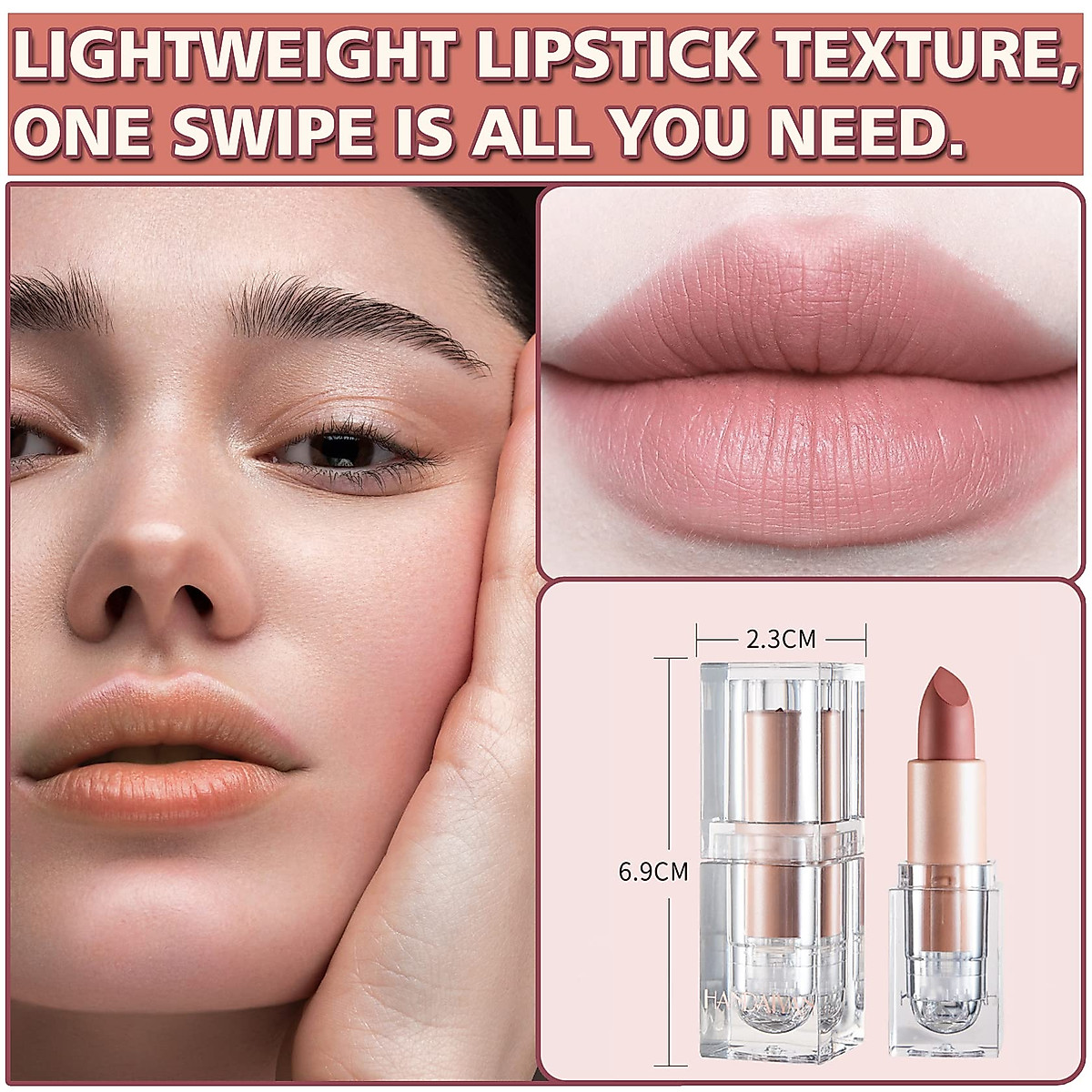 IONSGAKO Matte Nude Lipstick Velvet Lip Gloss Non-Fading Non-Sticky Cup Nude Lipstick Matte Lip Stain Long Lasting Waterproof Lipstick for Women Girls Daily Lip Makeup - White Peach