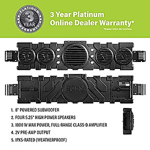 BOSS Audio Systems BRRF40A 40 Inch ATV UTV Audio System - IPX5 Rated Weatherproof, 8 Inch Woofer, 5.25 Inch Speakers, Amplified, Bluetooth, Built-in LED Lights, Easy Installation for 12 Volt Vehicles