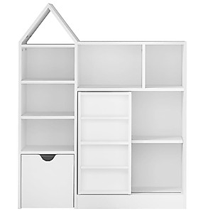 MilleLoom 47'' Kids Toy Storage Organizer & Bookshelf, Floor Storage Cabinet Toy Chest with Movable Drawers, Bookshelf with Storage Cubbies Toy Box, for Playroom, Bedroom, Classroom, Library, White