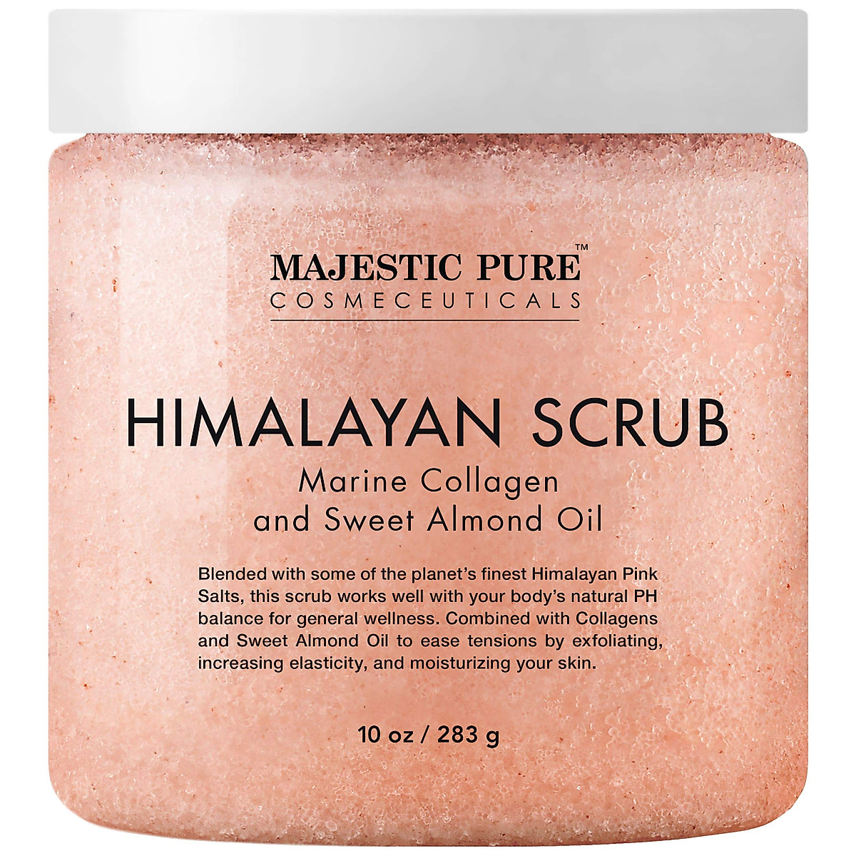 MAJESTIC PURE Himalayan Pink Salt Body Scrub with Collagen and Sweet Almond Oil | Exfoliating Body Scrub for Skin Care, Stretch Marks, Acne, Cellulite | Body Scrub Exfoliator |10 oz