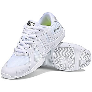 TUOTOM Girls White Cheer Shoes Youth Competition Cheerleading Dance Sneakers Women Breathable Athletic Training Tennis, White, 3 Big Kid