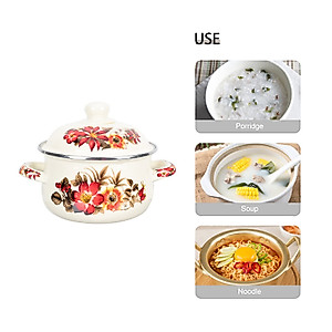 YARNOW Retro Flower Enamel Stew Stockpot-Random Pattern- Non- Stick Ceramic Coated Low Stockpot Stew Pot with Lid 16cm Quart Stockpots Soup Casserole Pasta Milk Sauce Pot for Home Kitchen Cooking