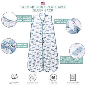 TADO MUSLIN Baby Sleep Sack 2-4 T Boys & Girls Wearable Blanket 100% Organic Cotton 0.5 TOG Toddler Sleeping Sack 2- Way Zipper X-Large